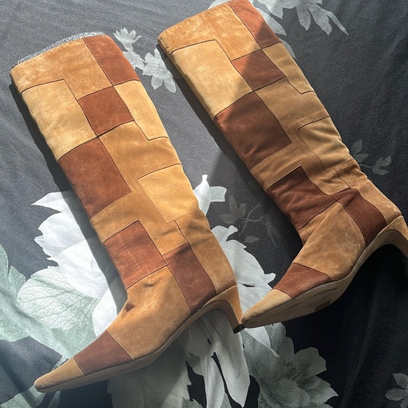 STAUD | Shoes | Staud Brown Patchwork Suede Tall Wally Boot | Poshmark